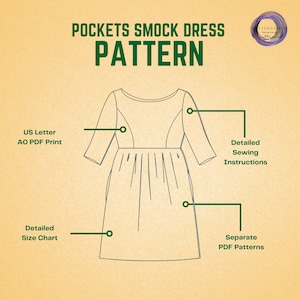 Linen Smock Dress Sewing Pattern, Midi Dress With Pockets PDF Digital ...