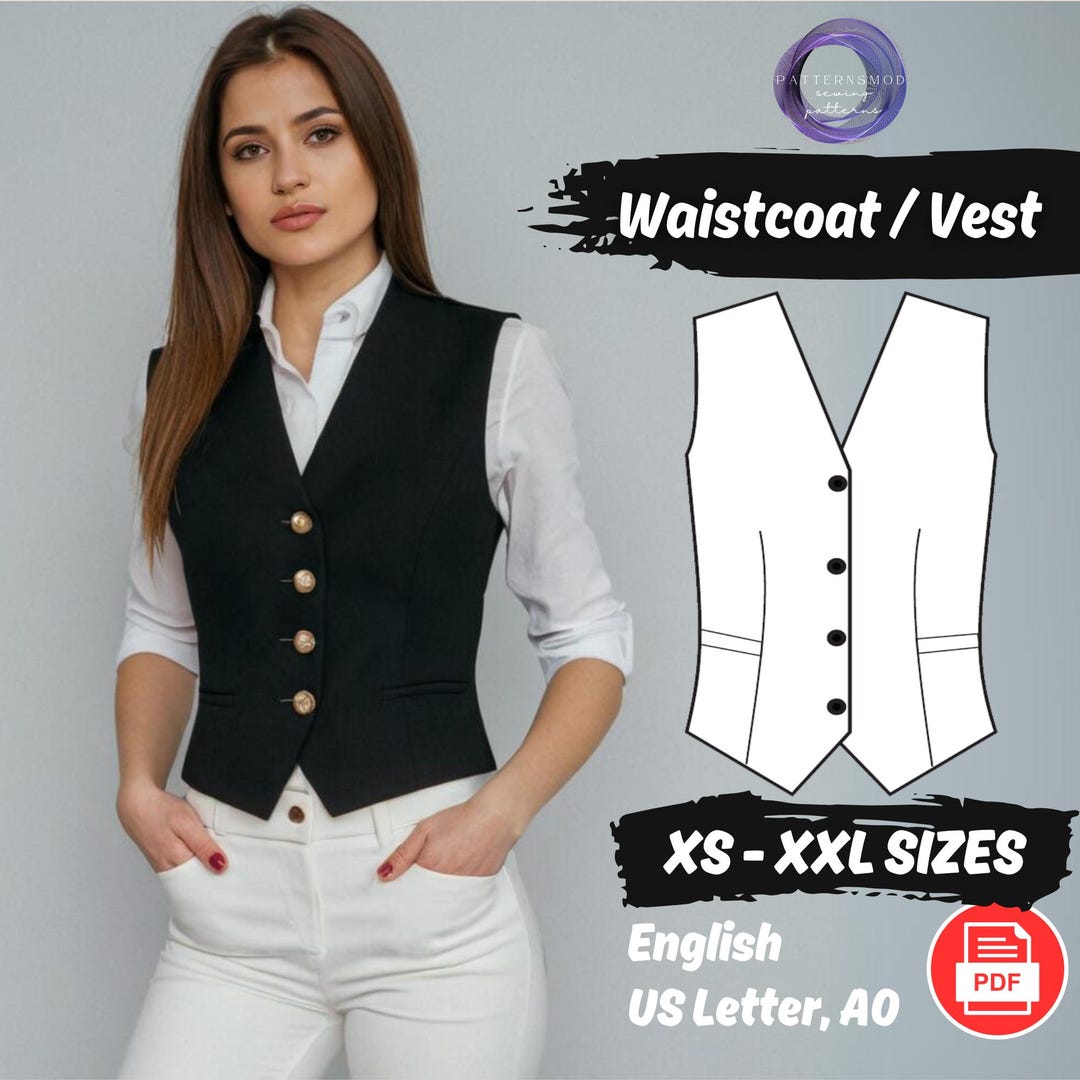 Women's Corset Waistcoat Sewing Pattern | Button Crop Top Vest (PDF ...