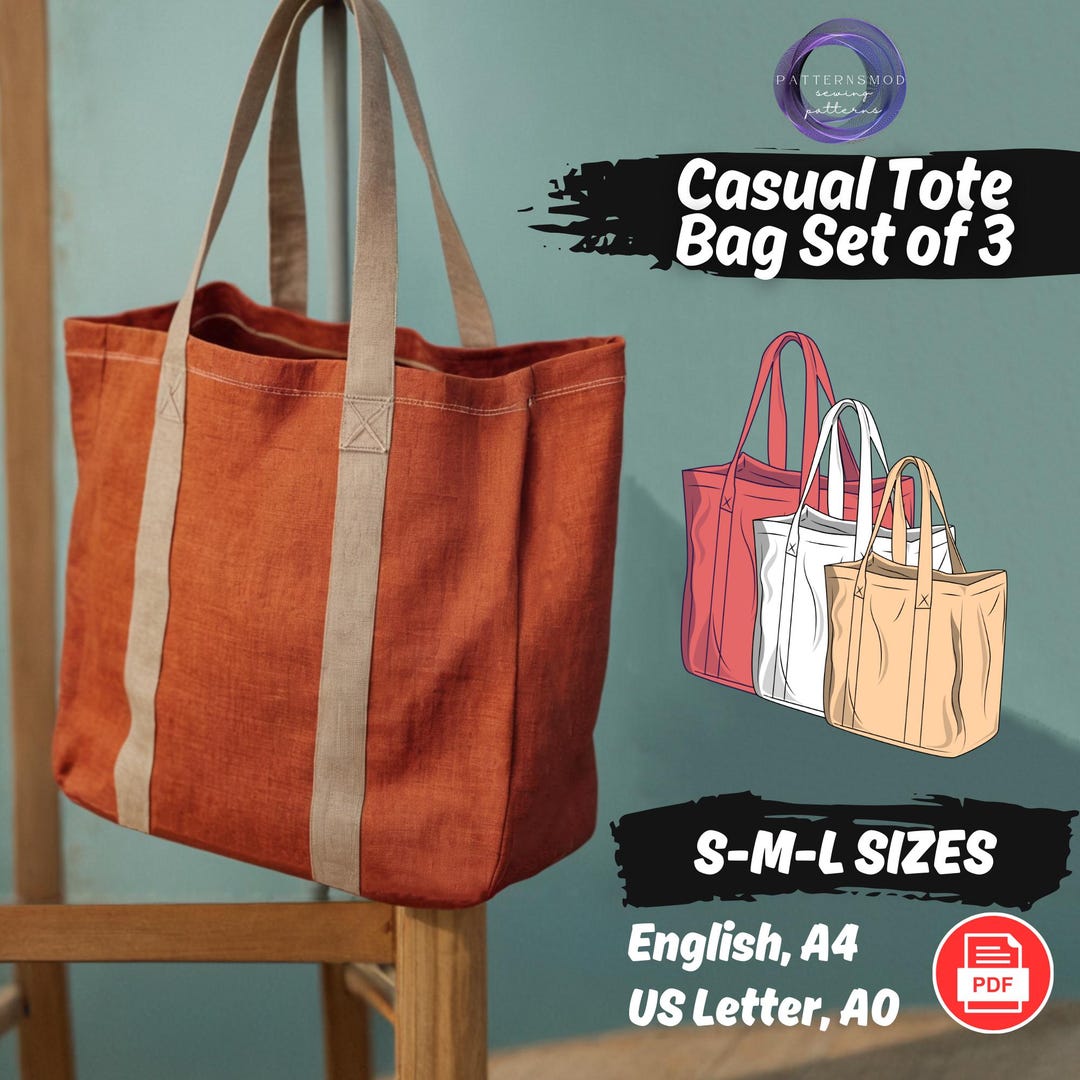 Tote Bag Sewing Pattern, Beginner Friendly 3 Sizes Shopping Pouch With ...