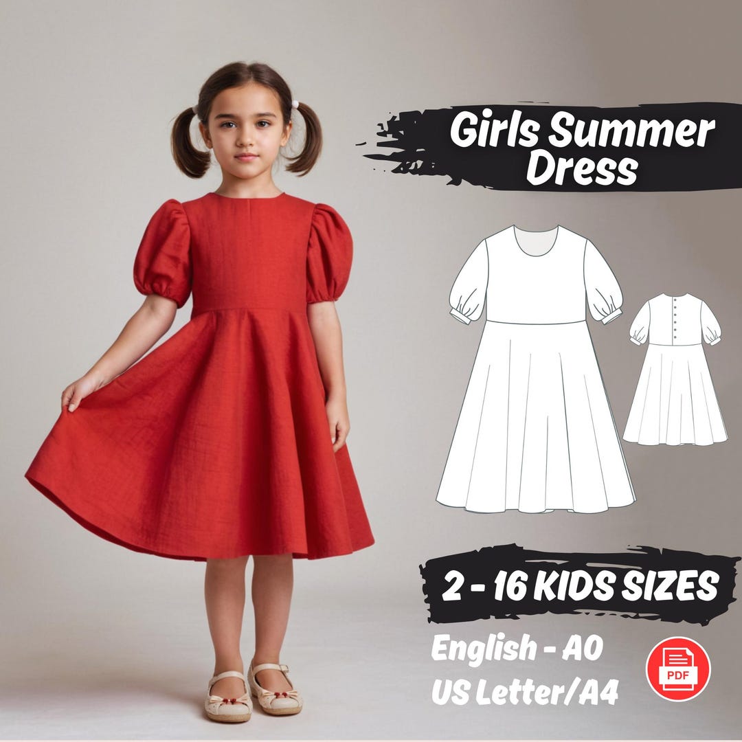 Girls Summer Dress Sewing Pattern, Circle Linen Dress Pattern, Short ...