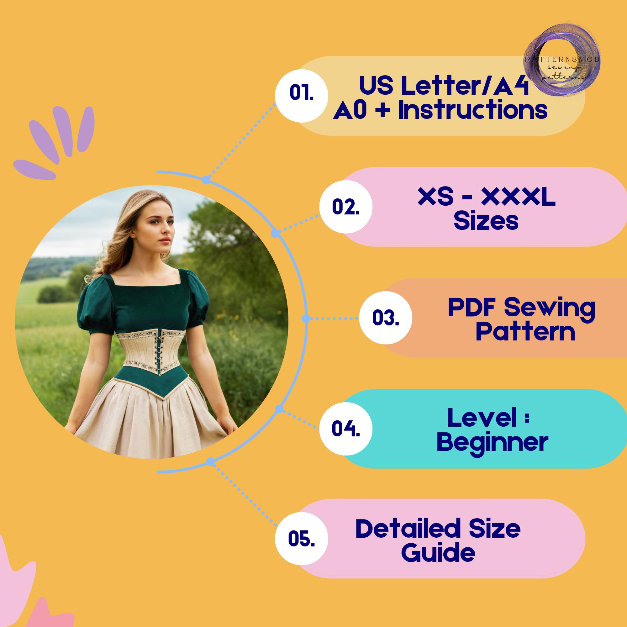 Renaissance Skirt Corset Shirt Sewing Pattern Set, Medieval Outfit ...