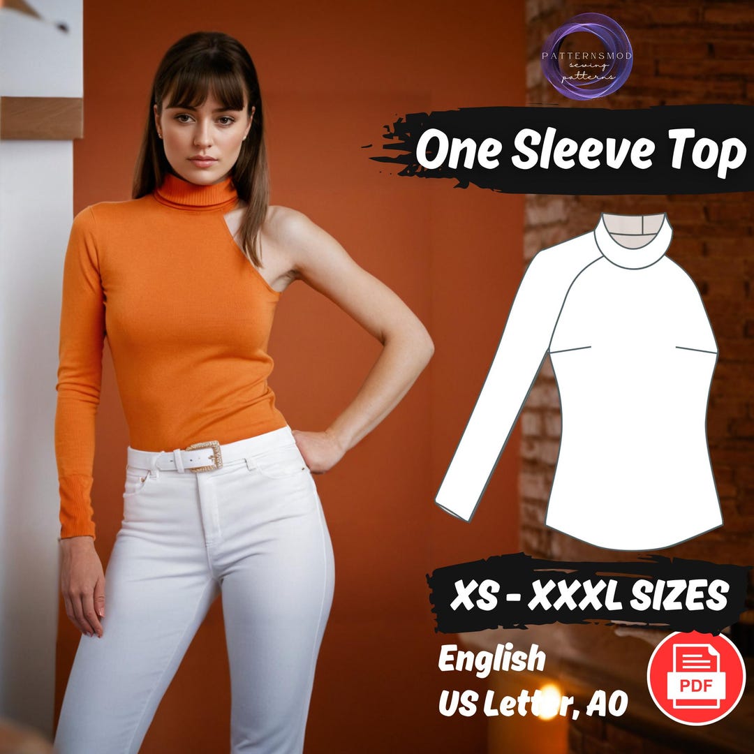 Asymmetrical One-shoulder Top Sewing Pattern: Mandarin & Turtleneck ...