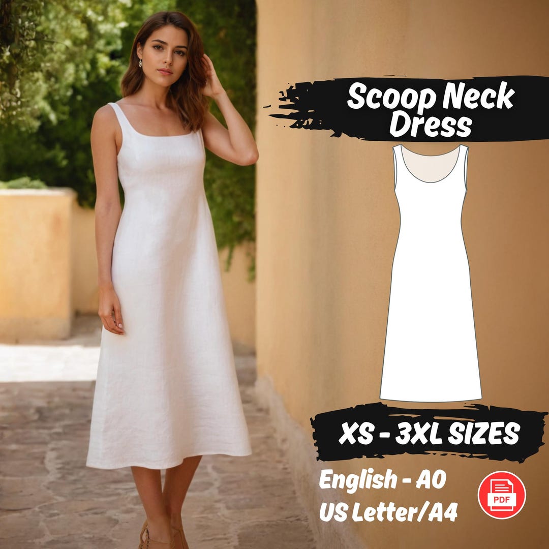 Linen Midi Dress Sewing Pattern, A-line Scoop Neck PDF Pattern - Etsy