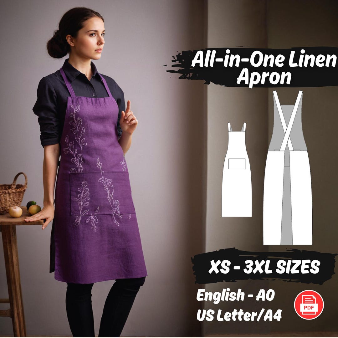 Pinafore Apron Sewing Pattern, Cottage Linen Dress Beginner PDF Pattern ...