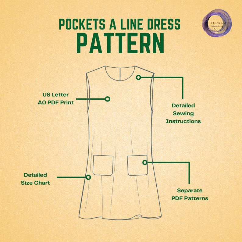 Shift Dress Sewing Pattern: A-line Mini Dress With Pockets (PDF Pattern ...