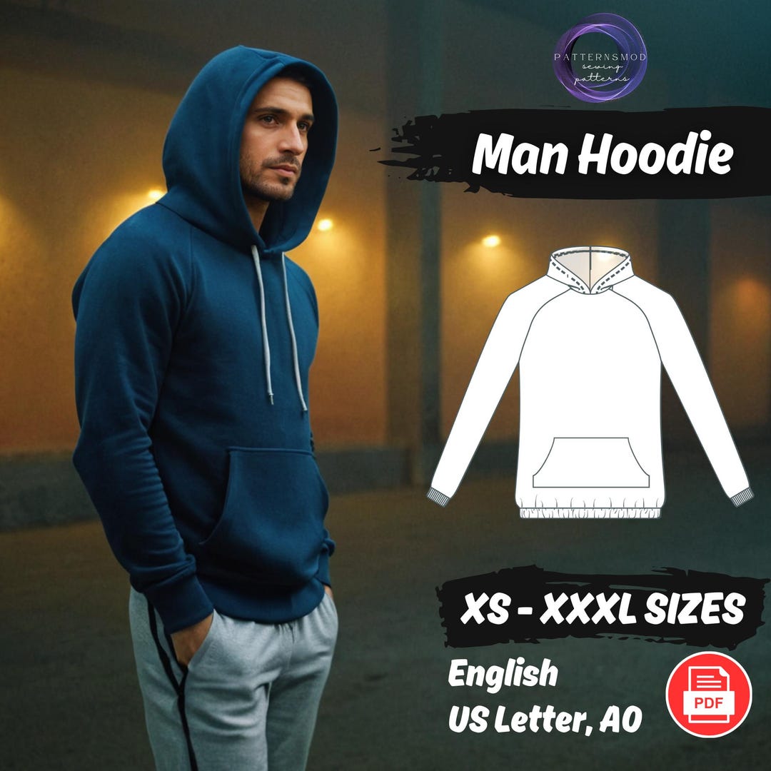 Hoodie Sewing Pattern, Mens Hoodie Pattern, Oversized Sweatshirt Sewing ...