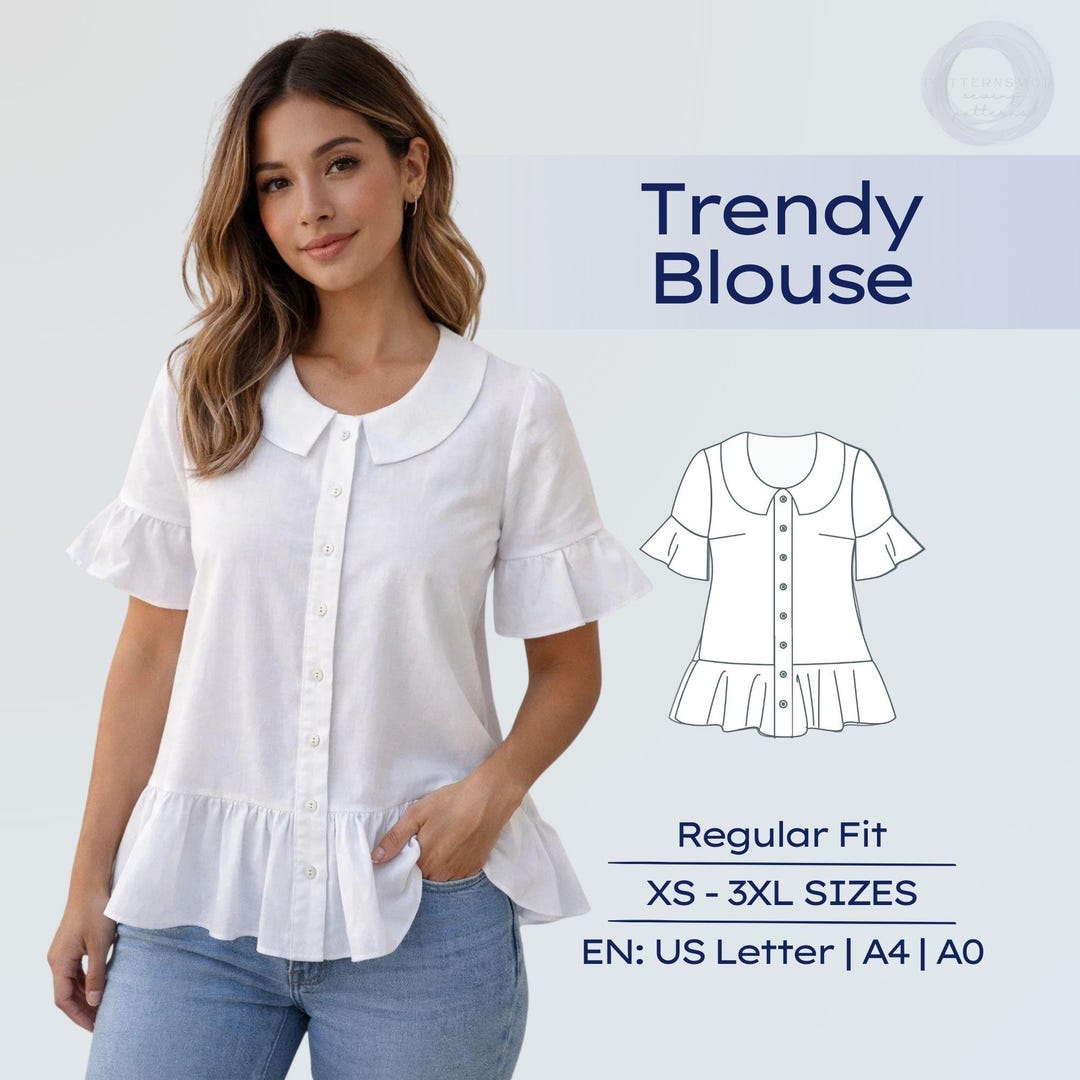 Ruffle Blouse Sewing Pattern Women Flounce Shirt PDF Tutorial Flare ...