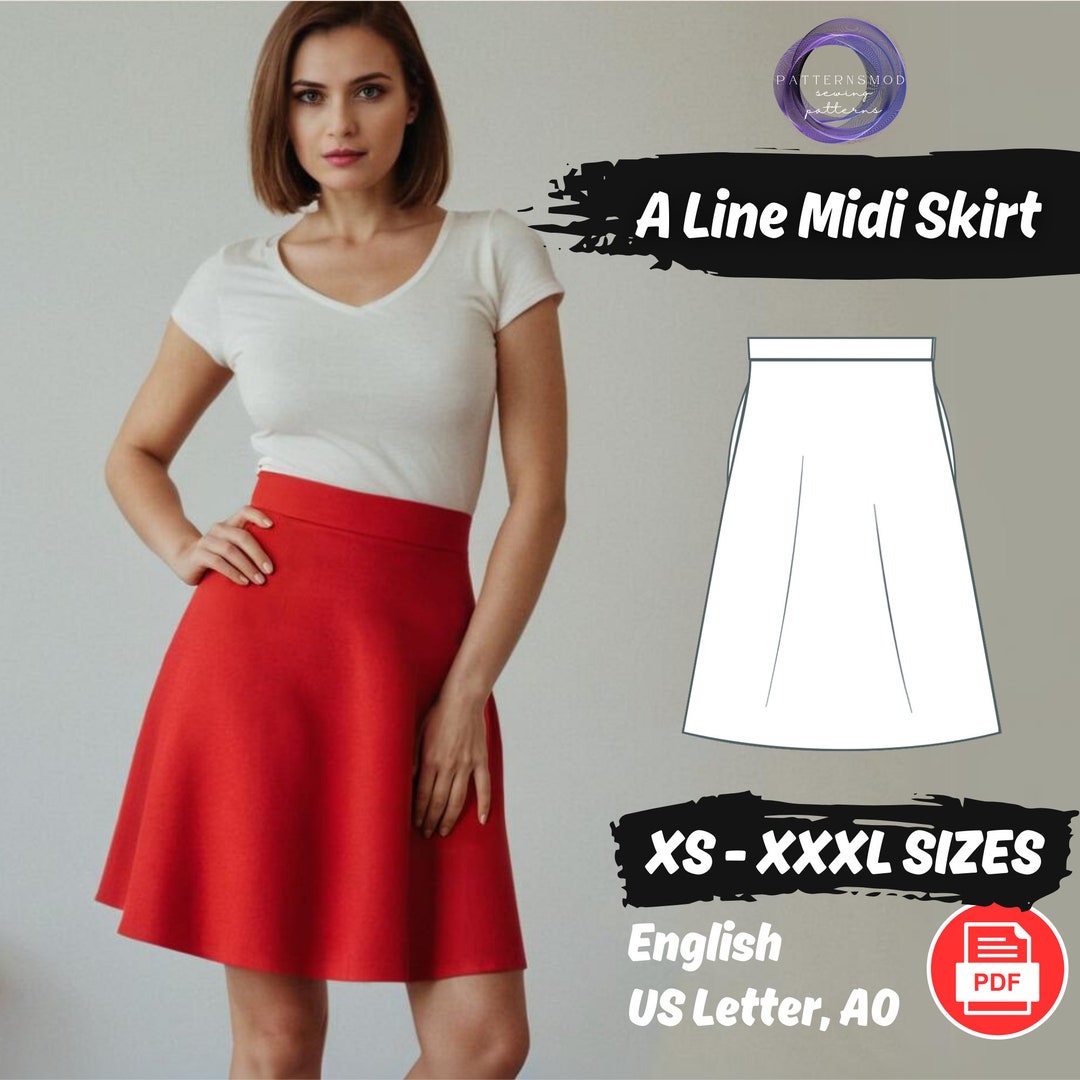 A Line Skirt Sewing Pattern, Midi Formal Skirt Sewing Pattern, Modest ...