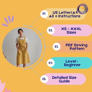 Pinafore Apron Dress Sewing Pattern | Pockets Linen Dress PDF Pattern ...