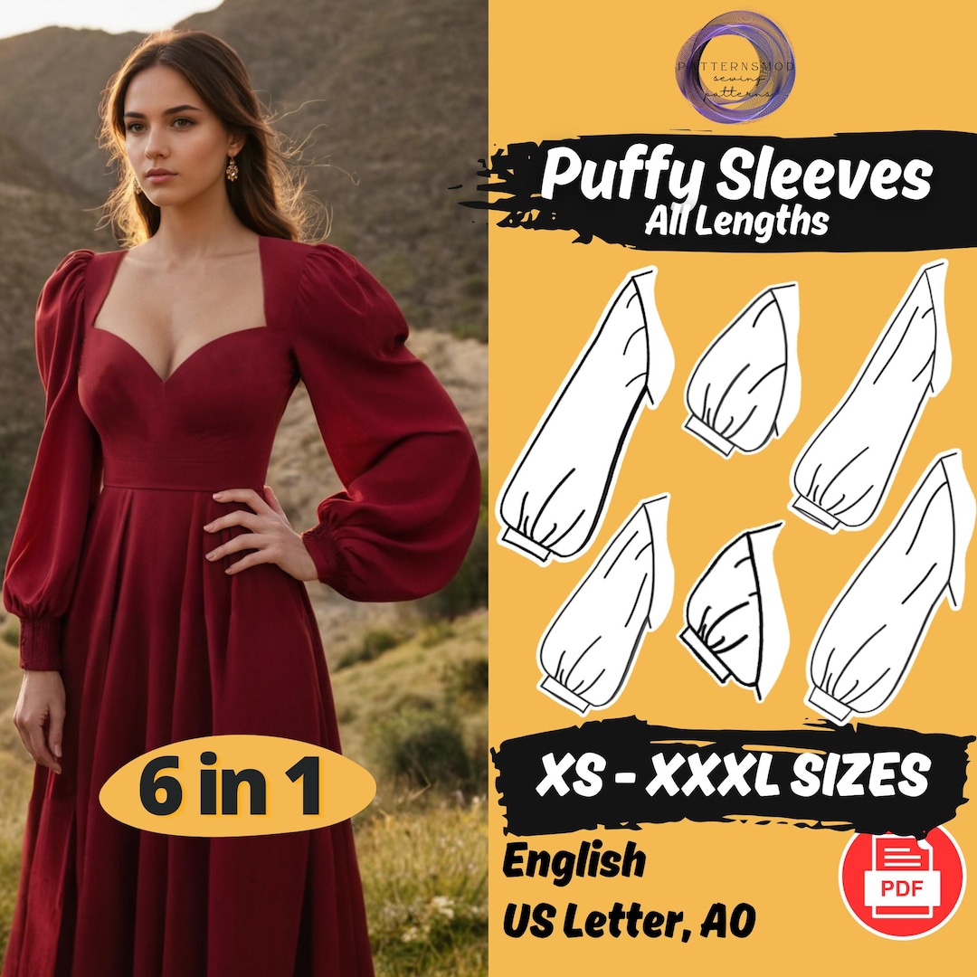 Puff Sleeve Sewing Pattern Bundle | Bishop Sleeves Pattern Set of 6 ...