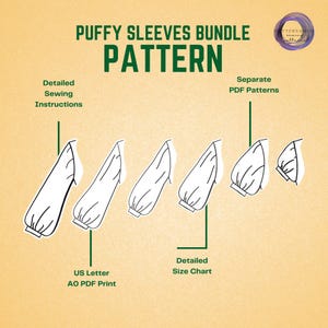 Puff Sleeve Sewing Pattern Bundle | Bishop Sleeves Pattern Set of 6 ...