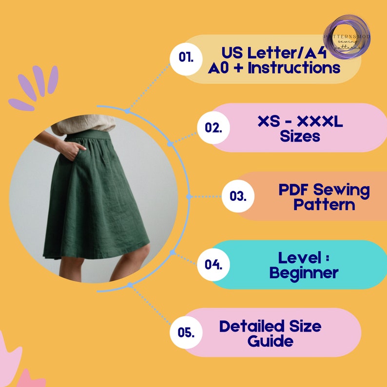 Cottagecore Linen Skirt Sewing Pattern Vintage Pockets Skirt Digital ...