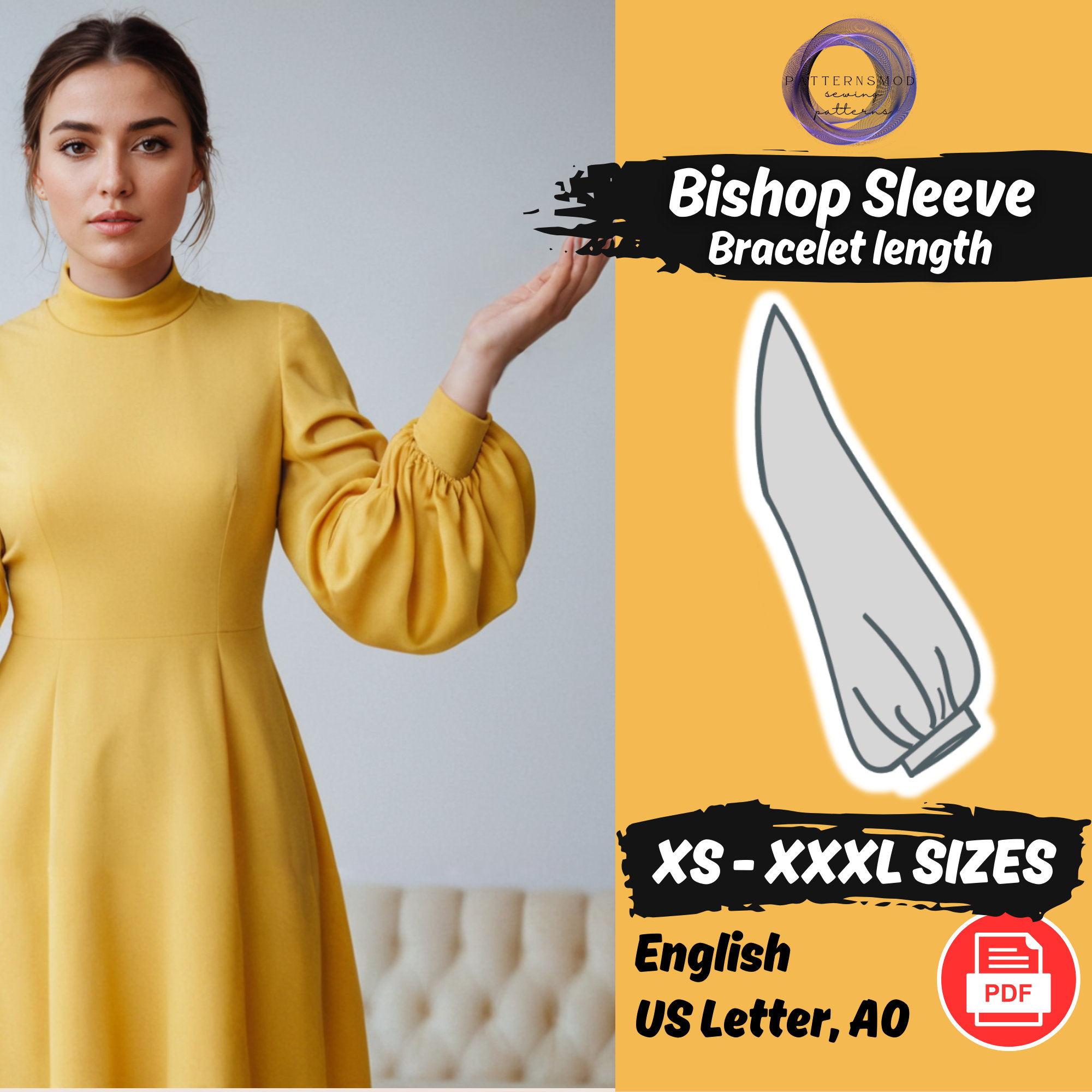 Bishop Sleeve Sewing Pattern, Bracelet Puffy Sleeve (XS-XXXL) (PDF ...