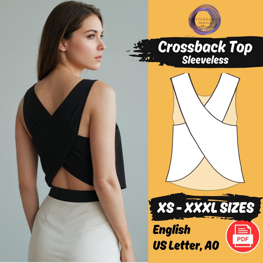 Crossback Top Sewing Pattern, Crop Top Pattern, Wrap Top Pattern, Criss Cross Top Pattern ...
