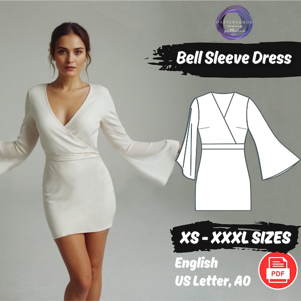 Bell Sleeve Dress Sewing Pattern - Etsy