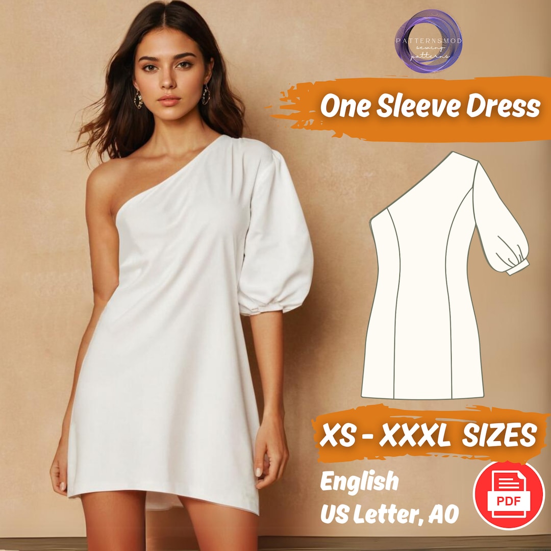 One Shoulder Dress Sewing Pattern | Puffy Sleeve Dress Pattern | Women ...