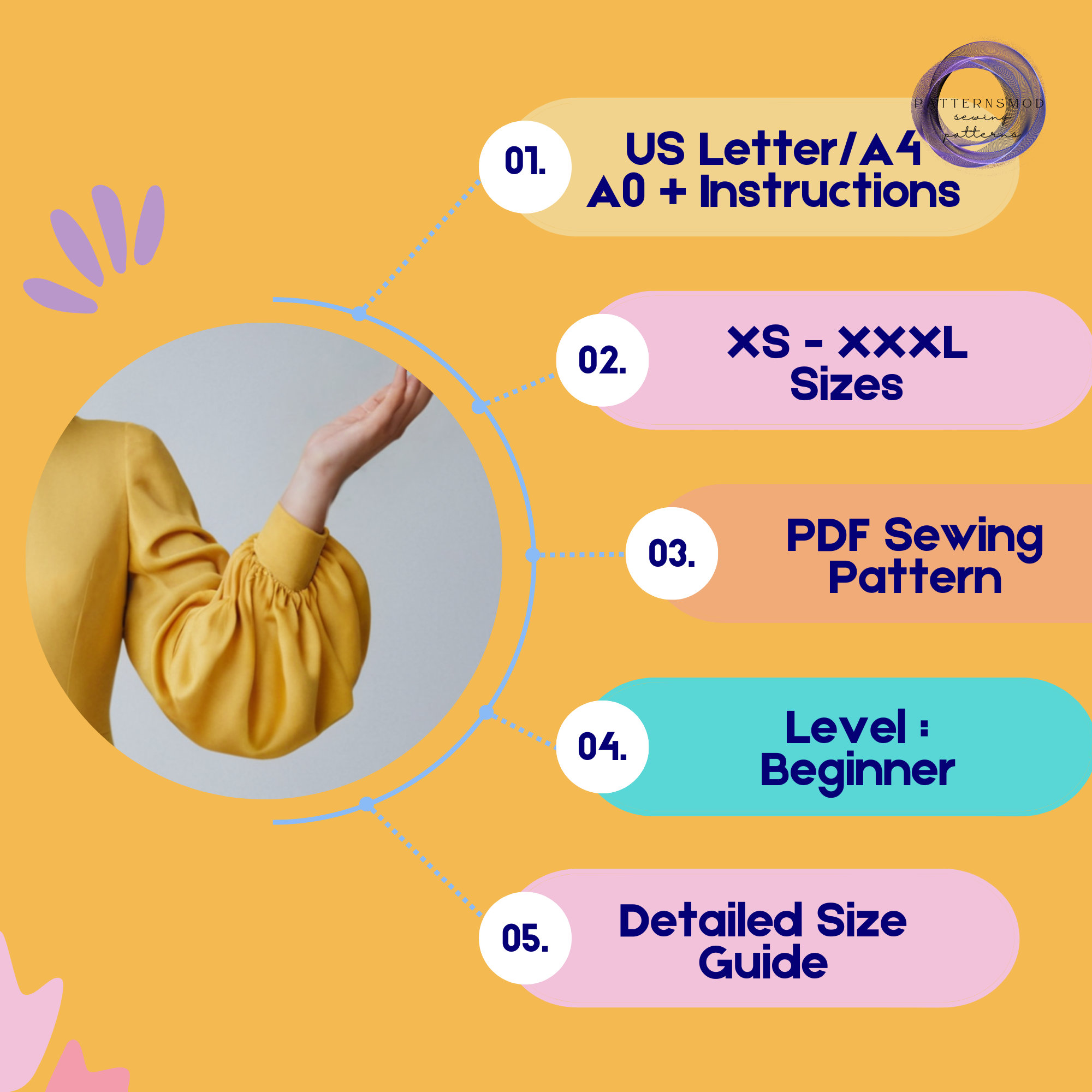 Bishop Sleeve Sewing Pattern, Bracelet Puffy Sleeve (XS-XXXL) (PDF ...