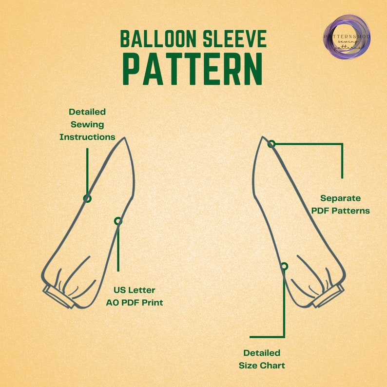 Bishop Sleeve Sewing Pattern, Balloon Sleeve Pattern, Puff Sleeve Sewing Pattern, Easy Pattern ...