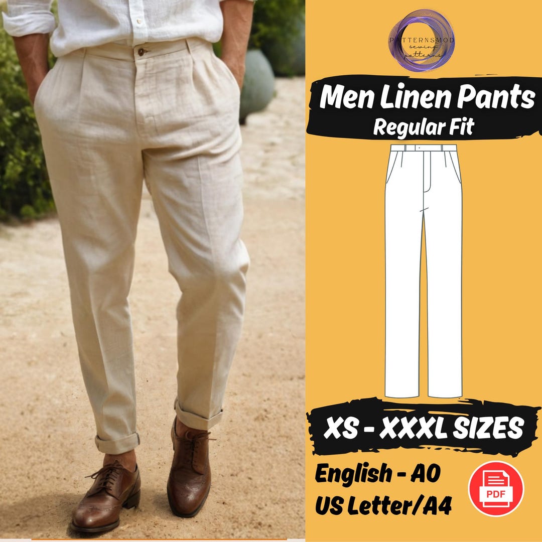 Men Pants Sewing Pattern, Linen Pants Pattern, Pockets Trousers for Men ...