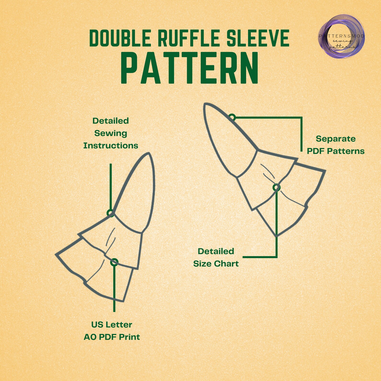 Double Ruffle Sleeve Sewing Pattern | Flare Sleeve Pattern | Flounce ...