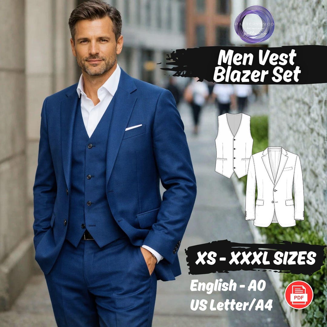 Men Waistcoat and Blazer Sewing Patterns Set Classic Vest Pattern Suit ...