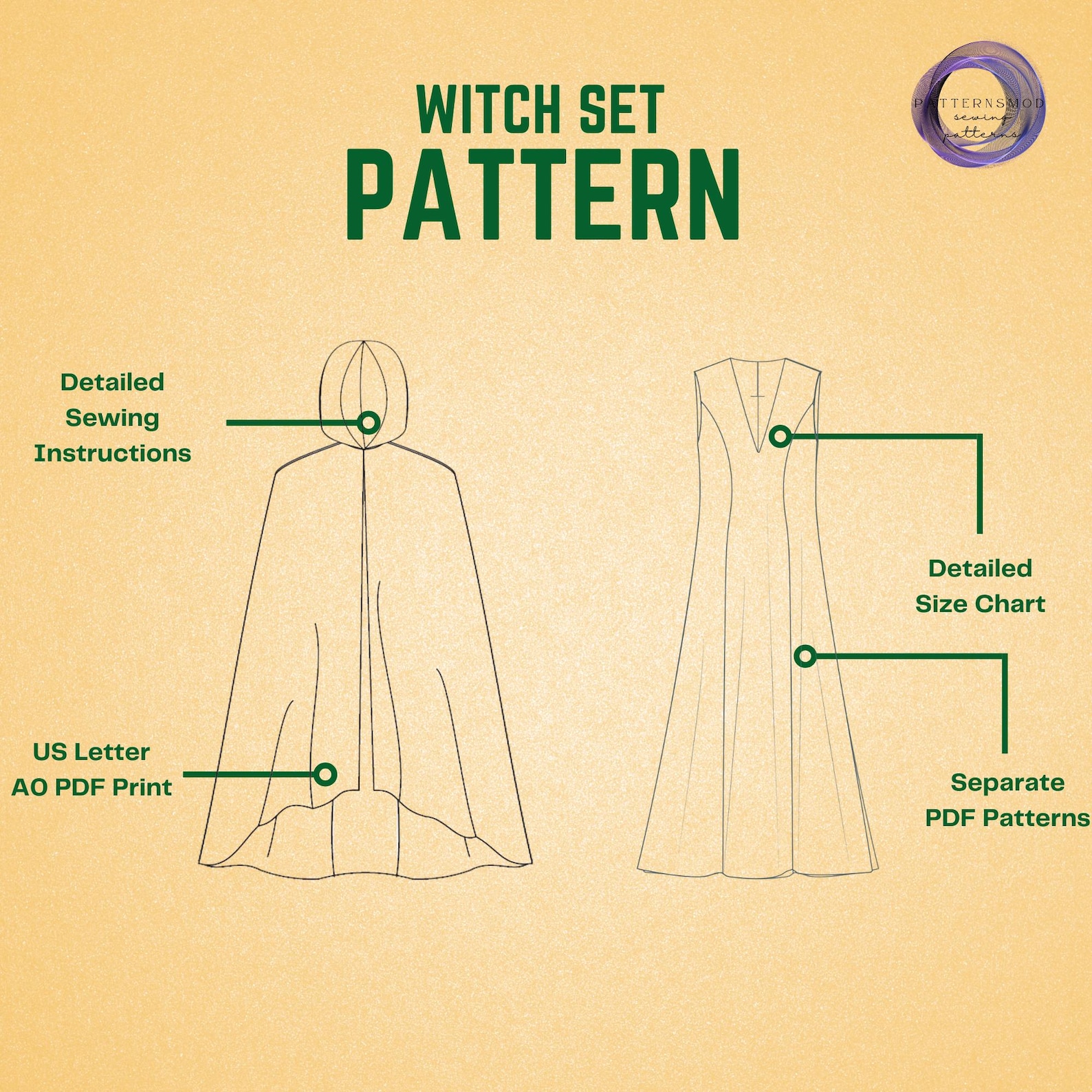 Hooded Cloak & Dress Sewing Pattern: Elven Cosplay Costume (PDF Pattern ...
