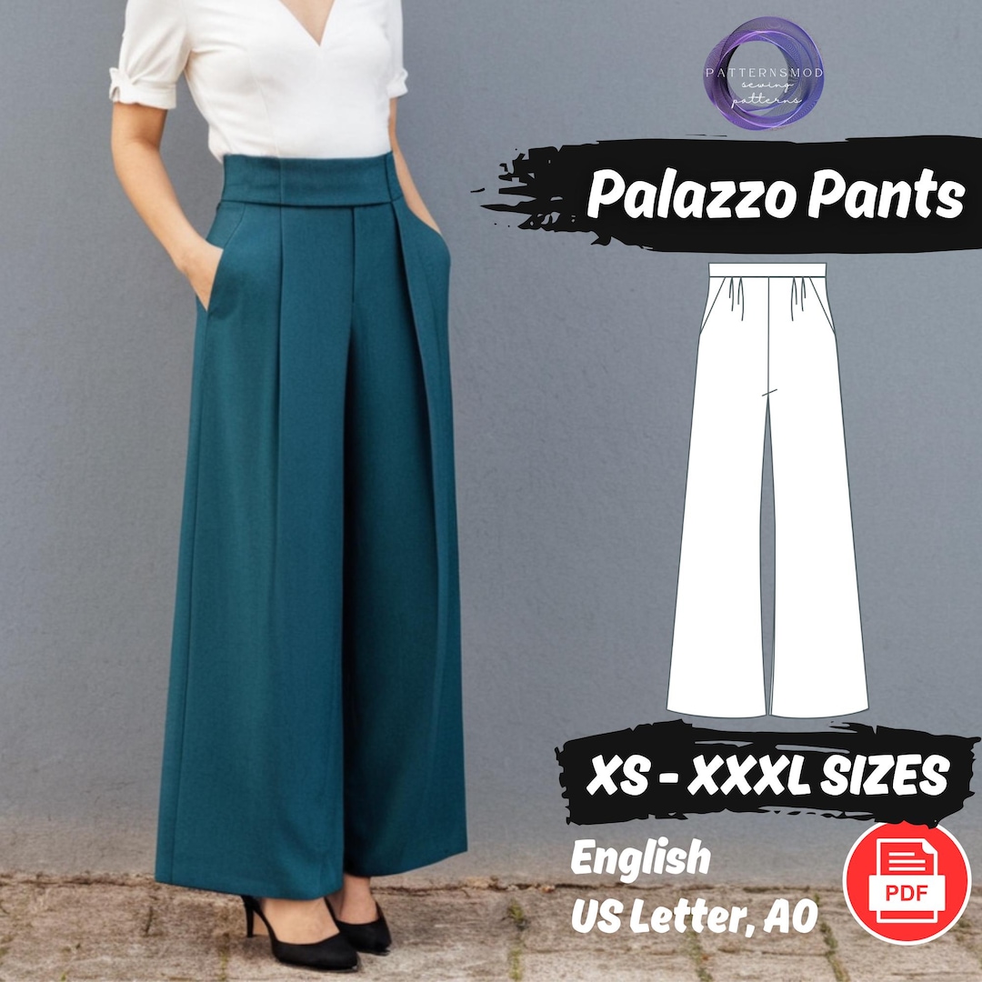 Palazzo Pants Sewing Pattern, Tulip Pants Pattern, Wide Leg Trousers Pattern, Women Pockets ...