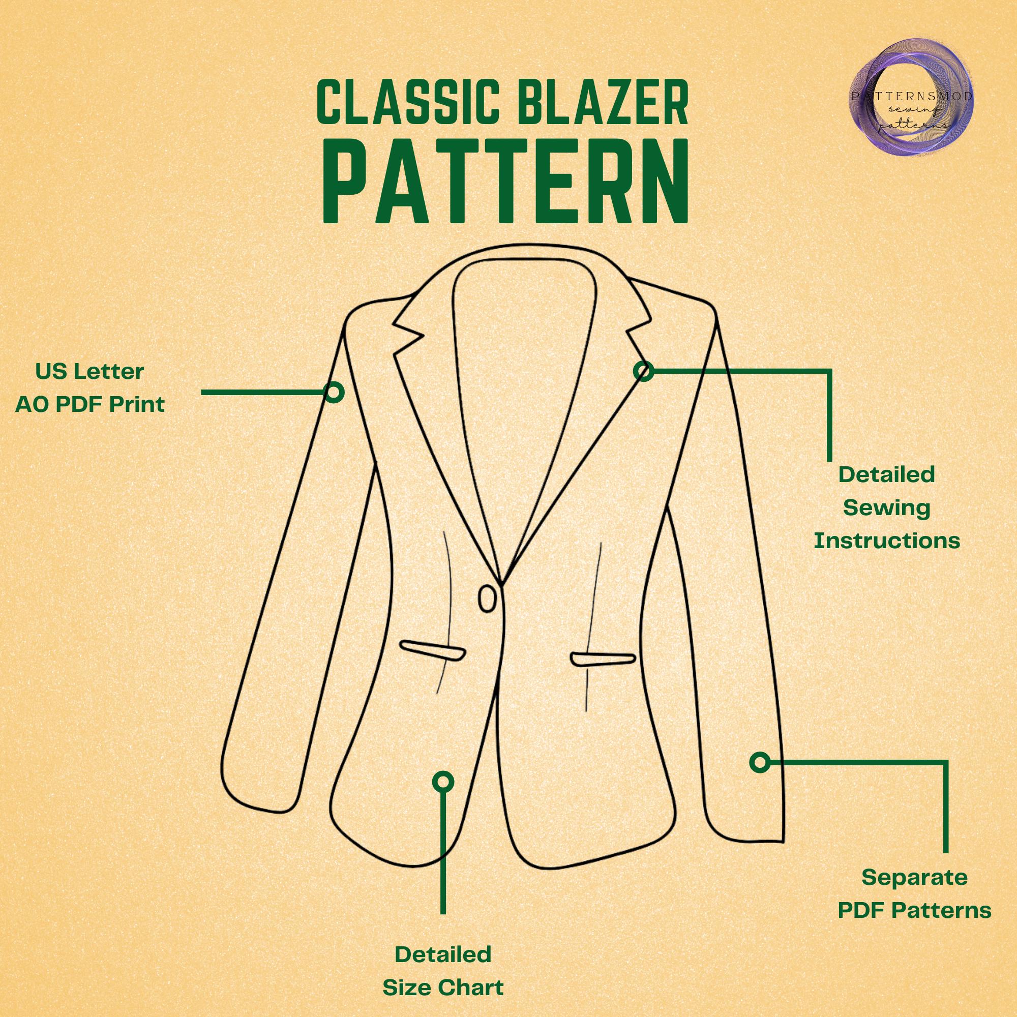 Suit Blazer Sewing Pattern, Women Jacket, Office Classic Coat PDF ...