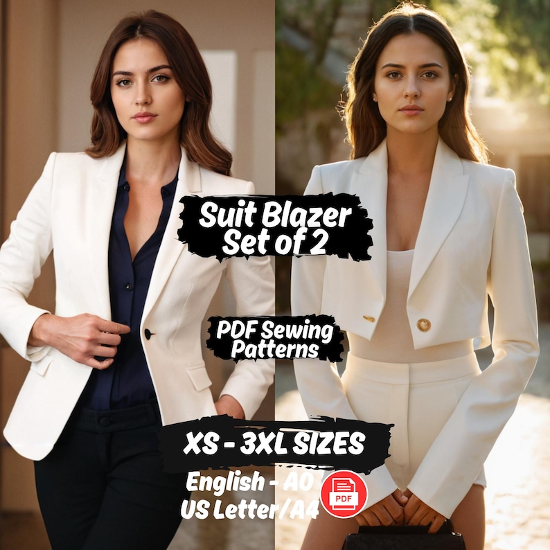 Women Jacket Sewing Pattern Set of 2 | Long Sleeve Blazer Patterns ...