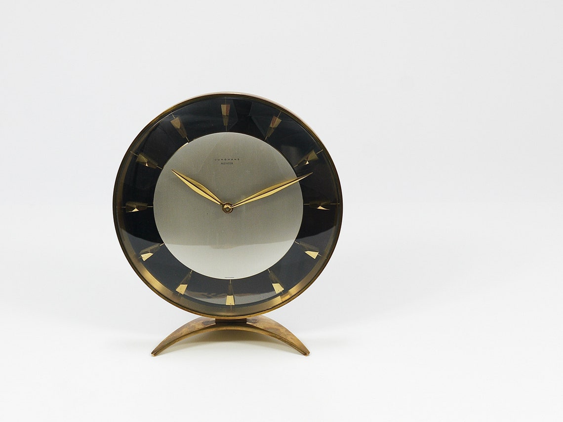 Junghans Meister Mid-century Brass Table or Desk Clock, Germany, 1950s ...