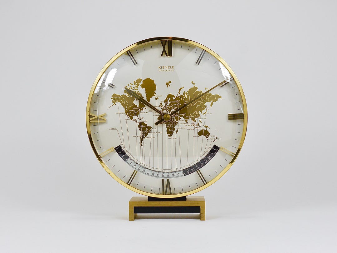 Large Midcentury Kienzle GMT World Time Zone Brass Table Clock, Germany ...
