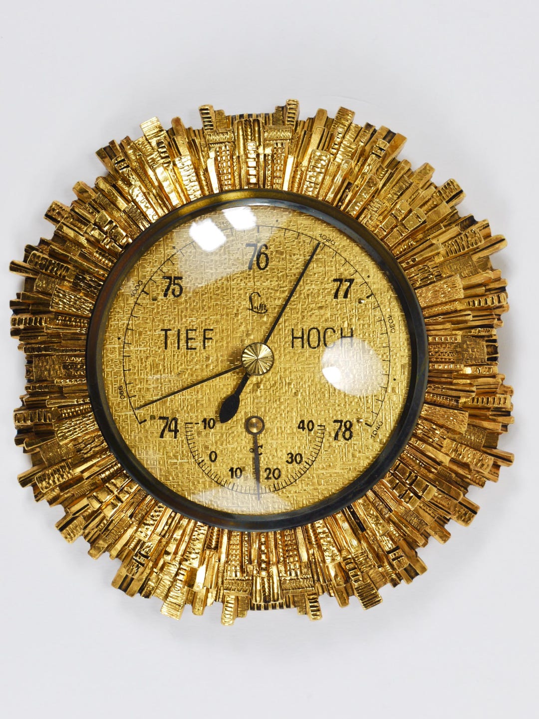 Lufft Sunburst Golden Brass Wall Weather Station, Barometer ...