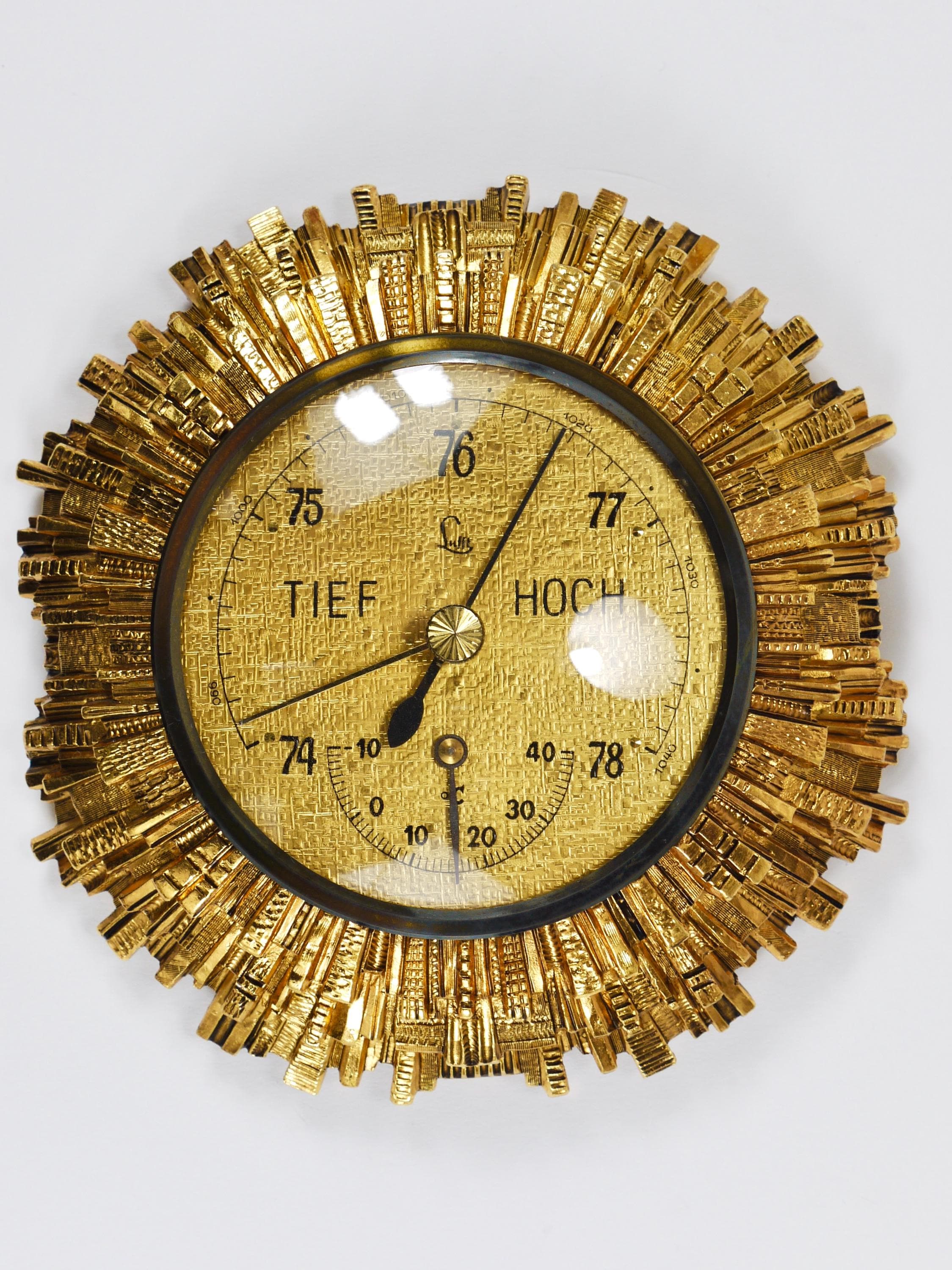 Lufft Sunburst Golden Brass Wall Weather Station, Barometer ...