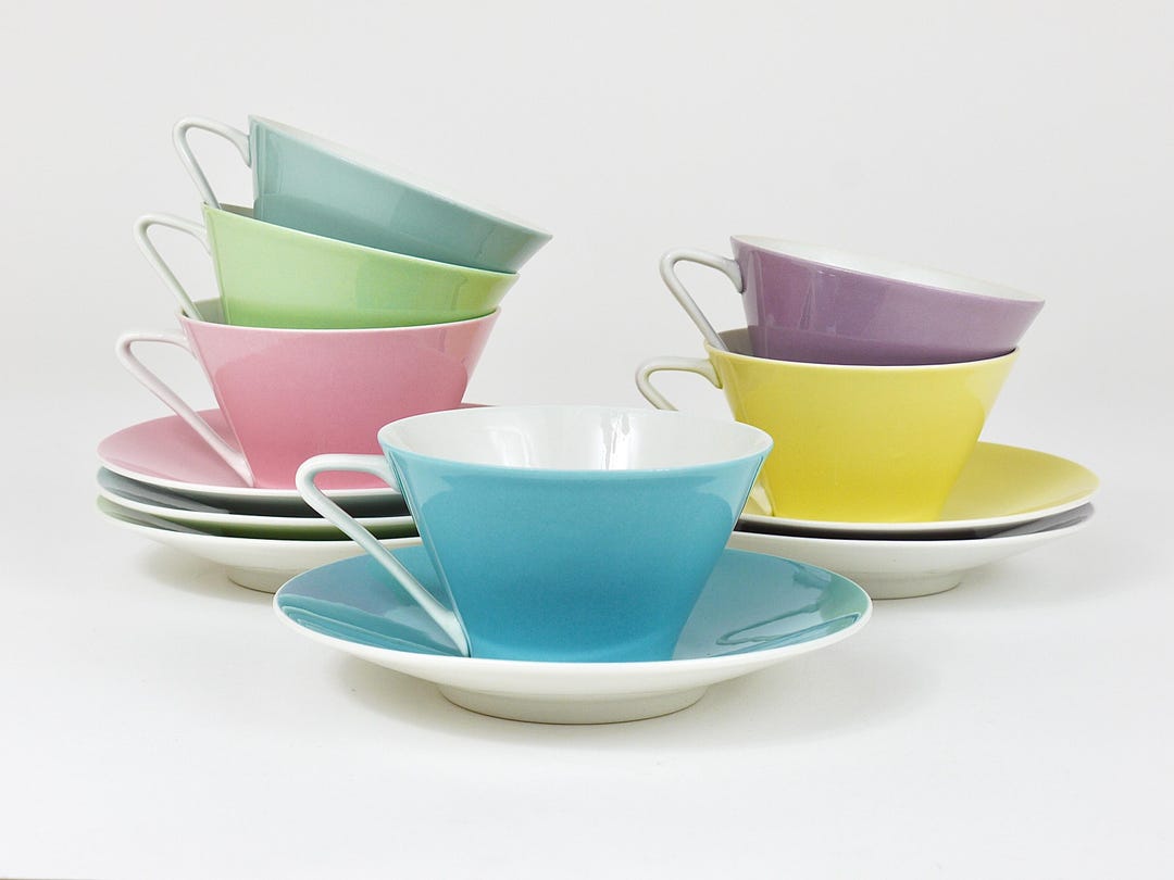 6 Midcentury Pastel Daisy Porcelain Coffee Cups, Lilien, Austria, 1950s - Etsy