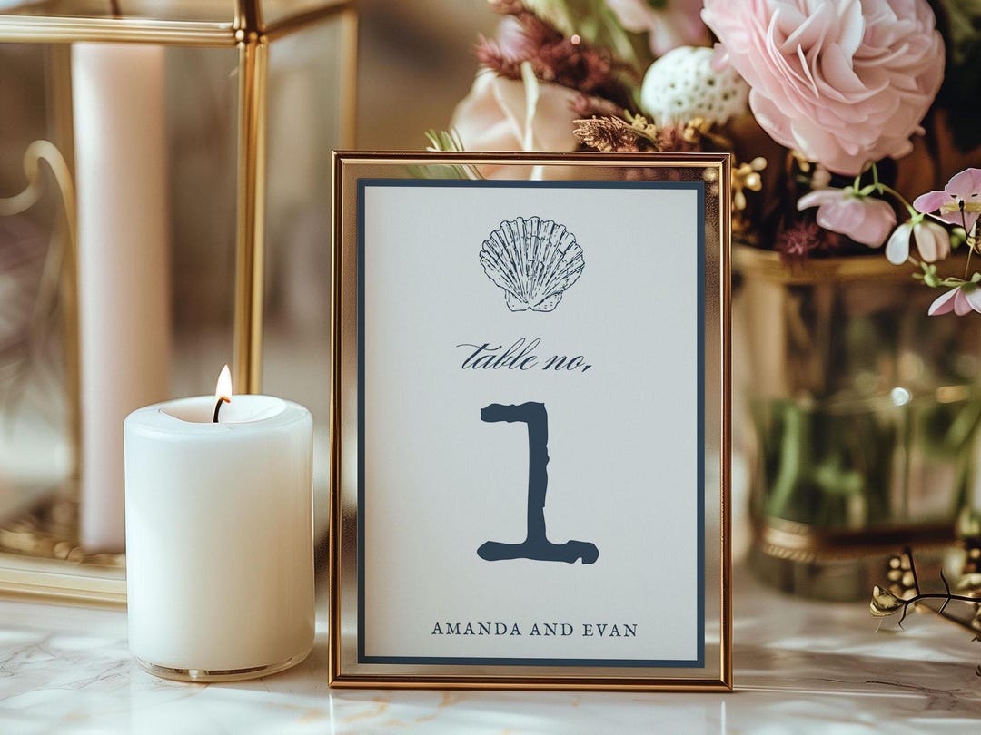 Seashell Table Numbers: Navy & White Beach Wedding Decor (printable ...