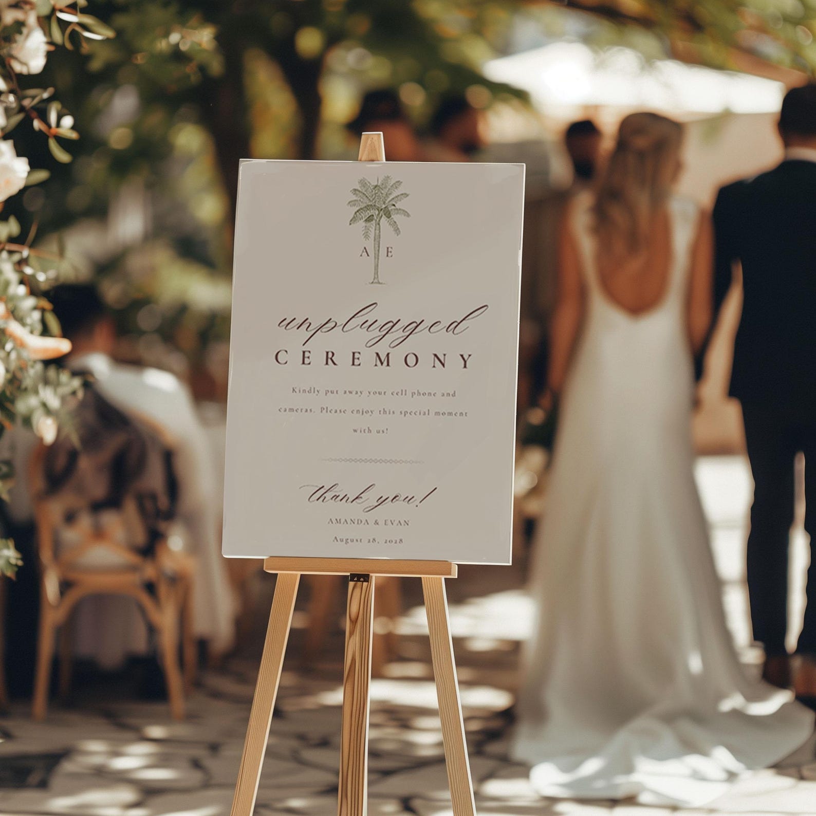 Unplugged Ceremony Sign, Tropical Wedding, Neutral Boho Beach Wedding ...