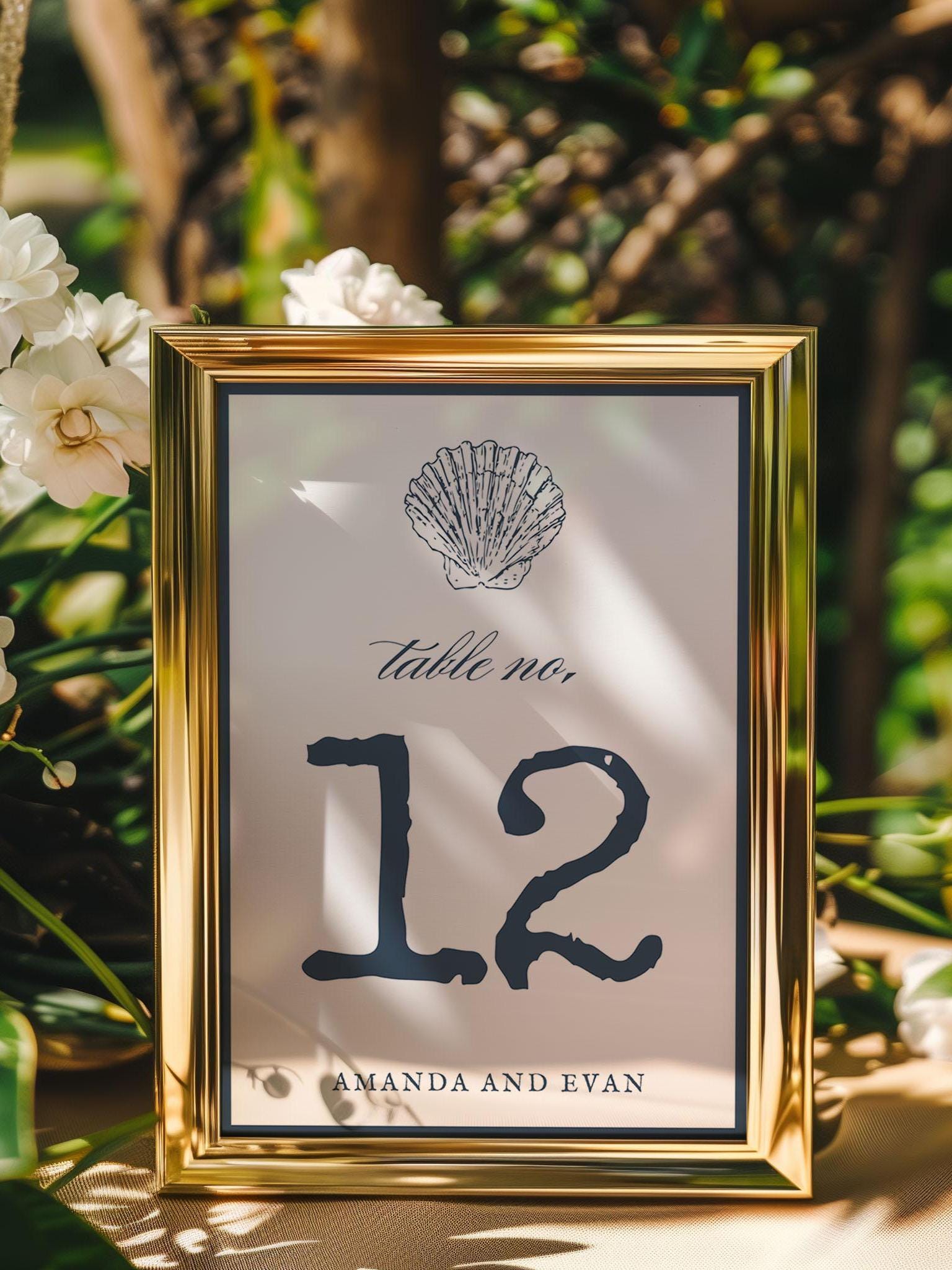 Seashell Table Numbers: Navy & White Beach Wedding Decor (printable ...