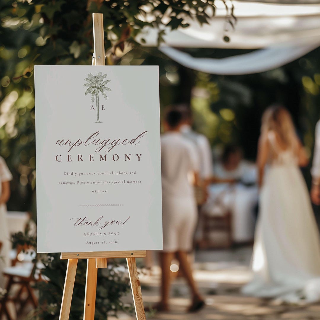 Unplugged Ceremony Sign, Tropical Wedding, Neutral Boho Beach Wedding ...