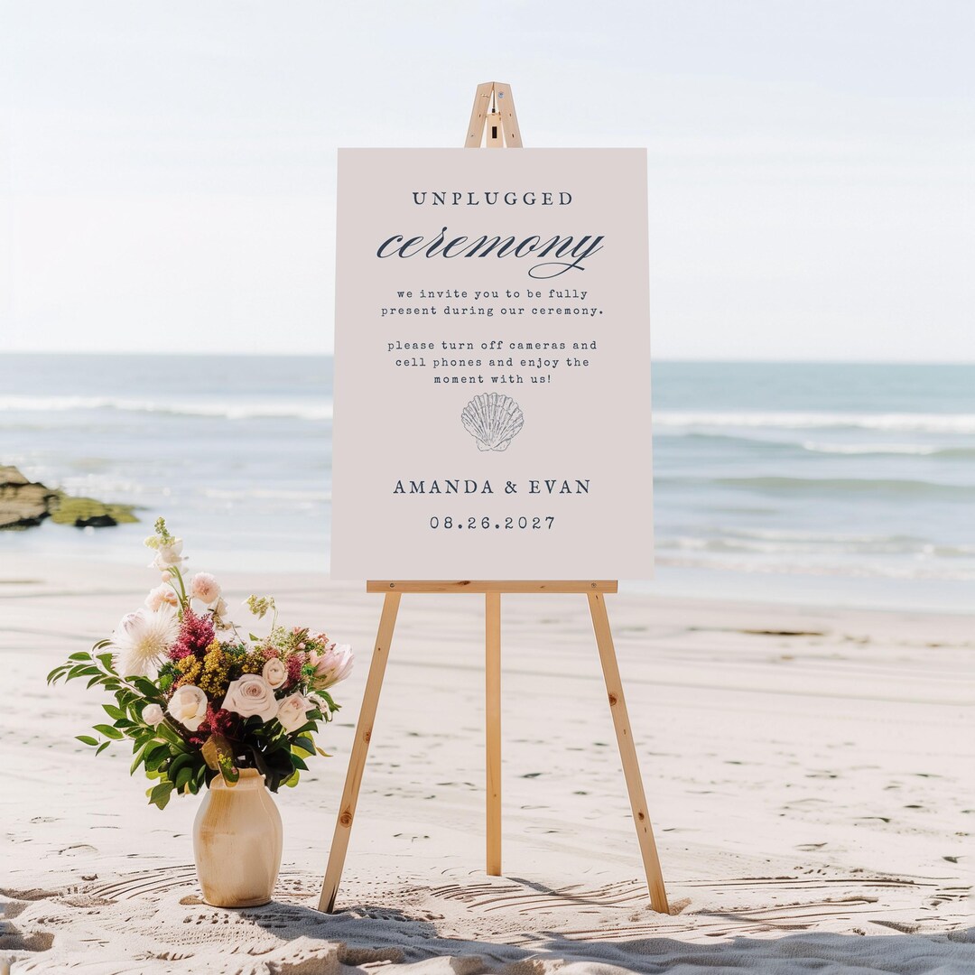 Unplugged Ceremony Sign, White Background & Dark Navy Font, Nautical ...