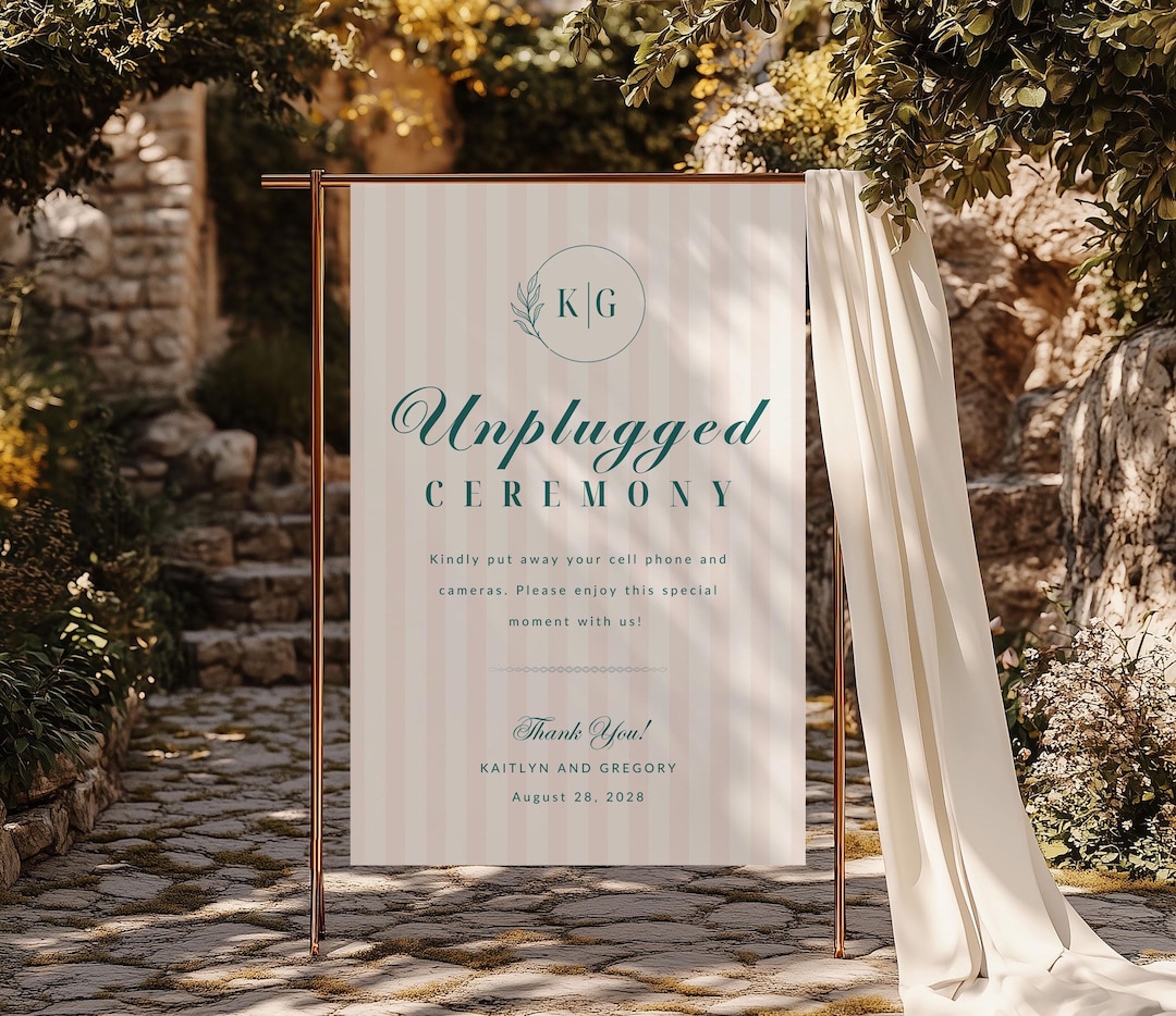 Unplugged Ceremony Sign, Blush Pink Stripes, Elegant Unplugged Wedding ...