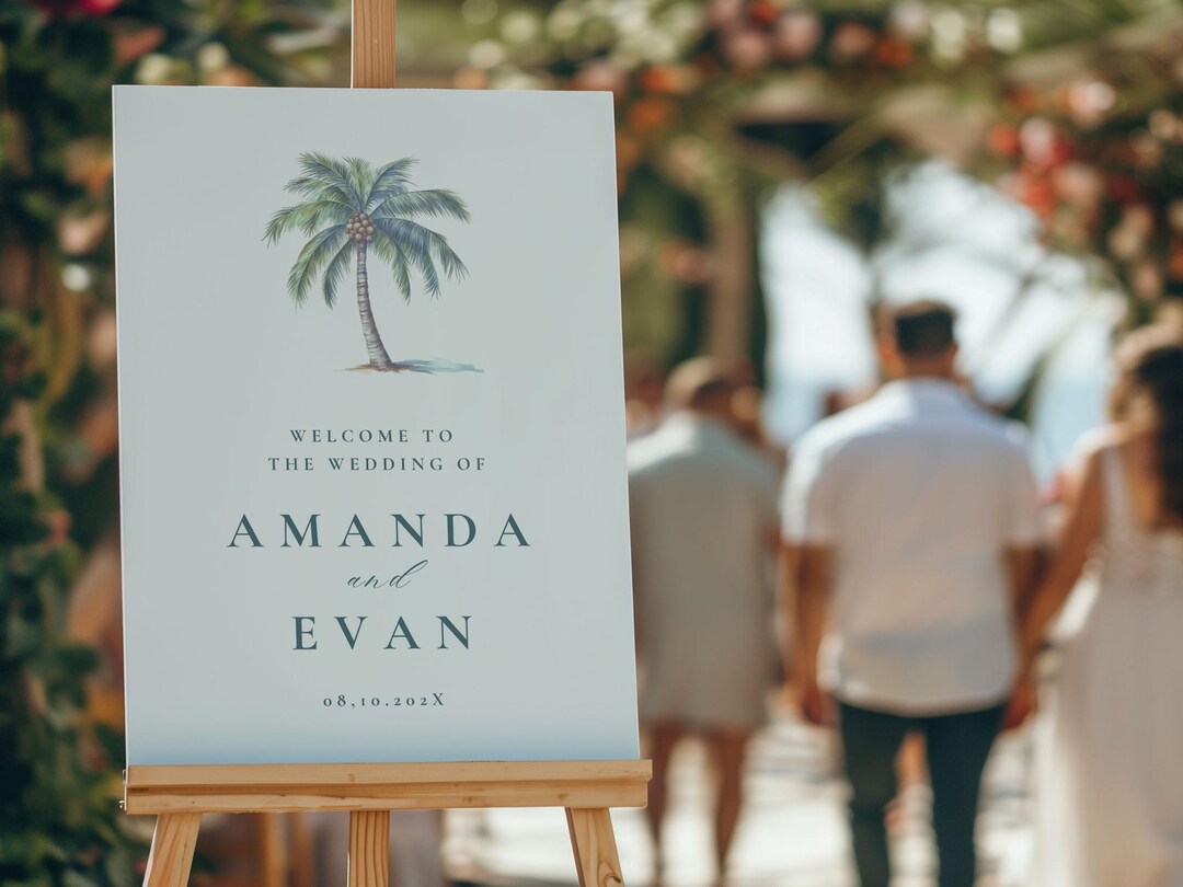 Watercolor Palm Tree Welcome Sign, Tropical Wedding Template, Printable ...