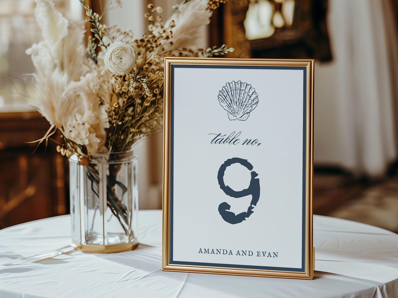 Seashell Table Numbers: Navy & White Beach Wedding Decor (printable ...