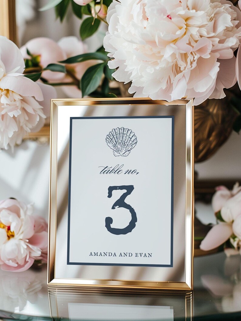 Seashell Table Numbers: Navy & White Beach Wedding Decor (printable ...