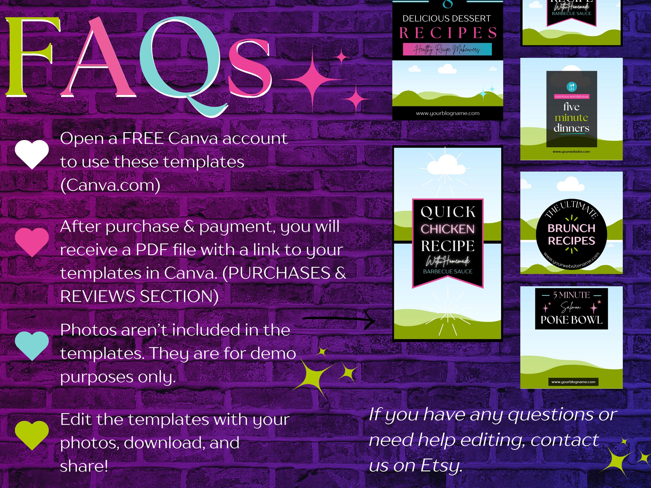 150 Neon Bright Pink Templates Canva Food Blogger Kit Instagram Posts ...