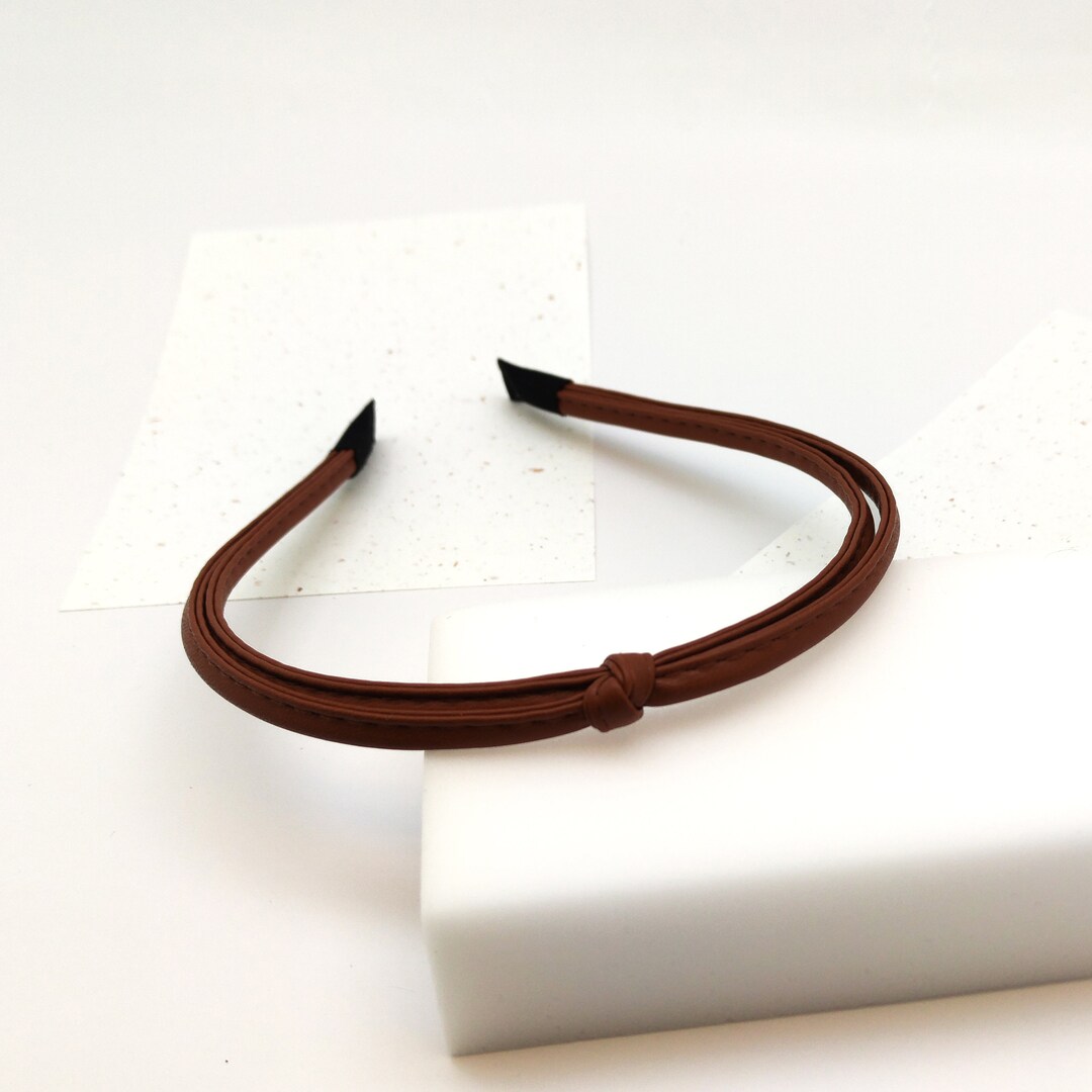 Hair Brown Leather Headband, Thin Leather Bow Knot Hair Hoop , Bridal ...
