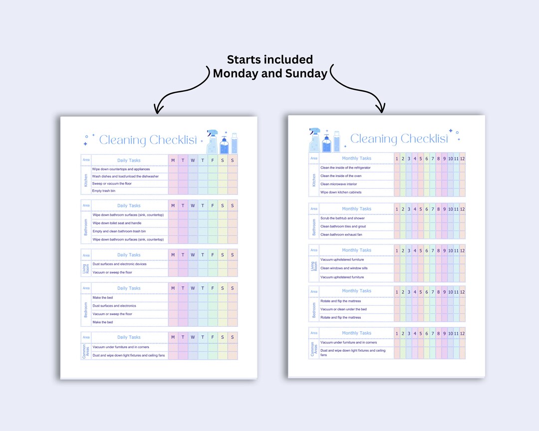 Colorful Cleaning Checklist, Modern Home Maintenance Planner, Portable ...