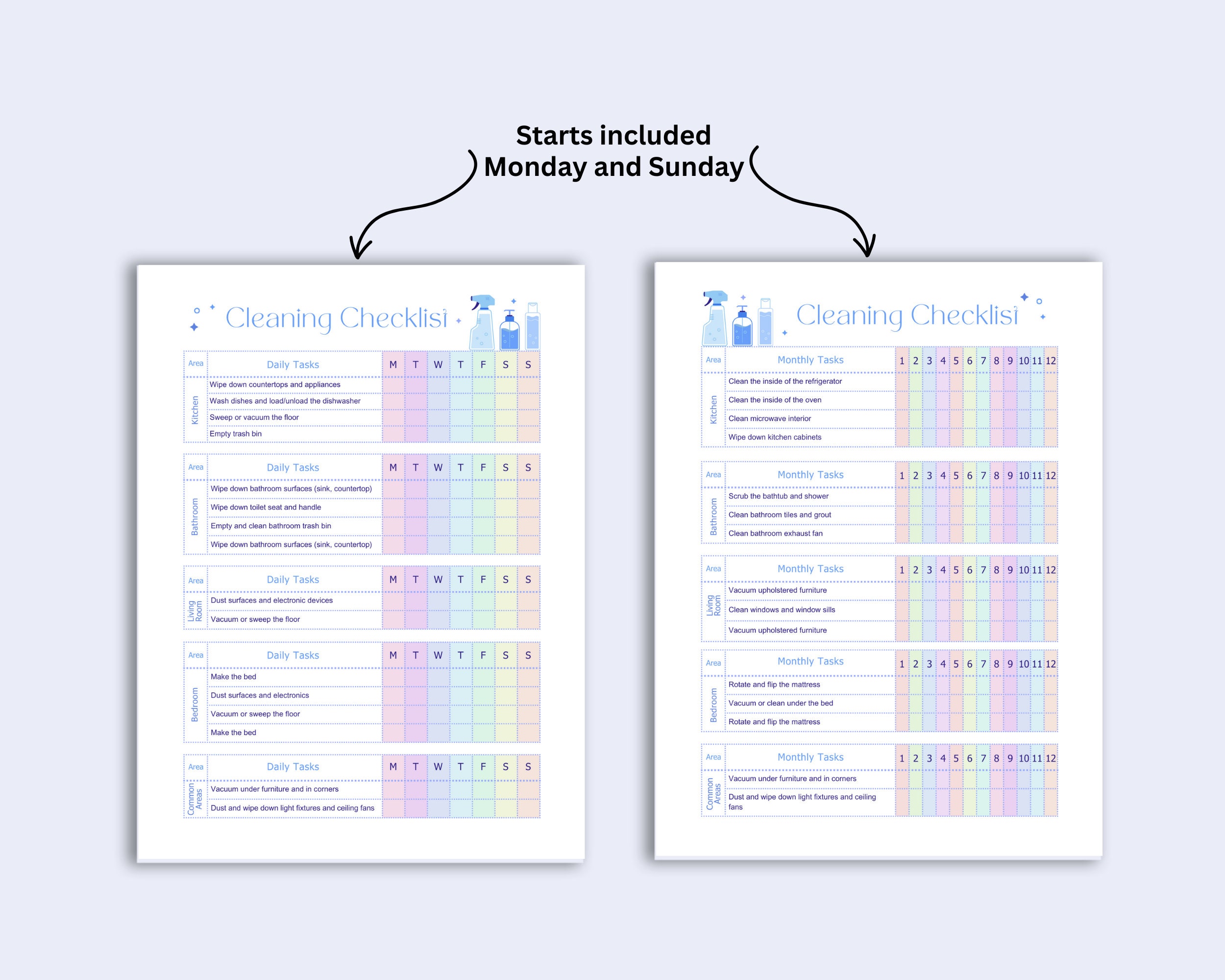 Colorful Cleaning Checklist, Modern Home Maintenance Planner, Portable ...