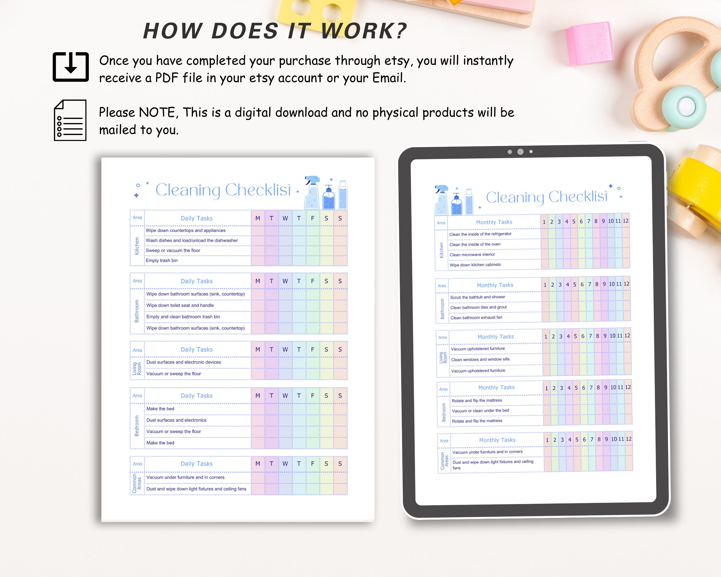Colorful Cleaning Checklist, Modern Home Maintenance Planner, Portable ...