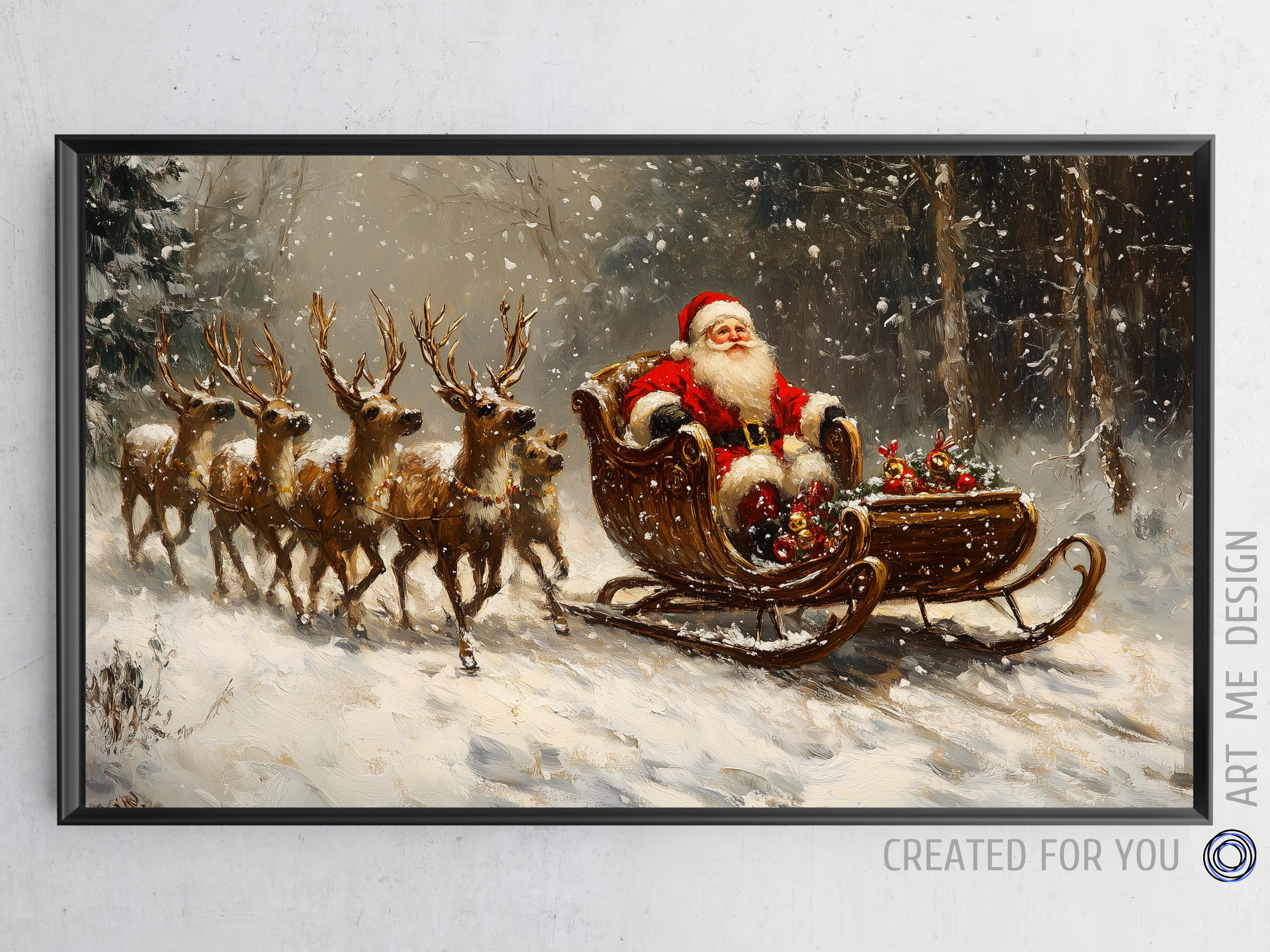 Samsung Frame Tv Art Christmas,frame TV Art Santa Sleigh and Reindeer ...