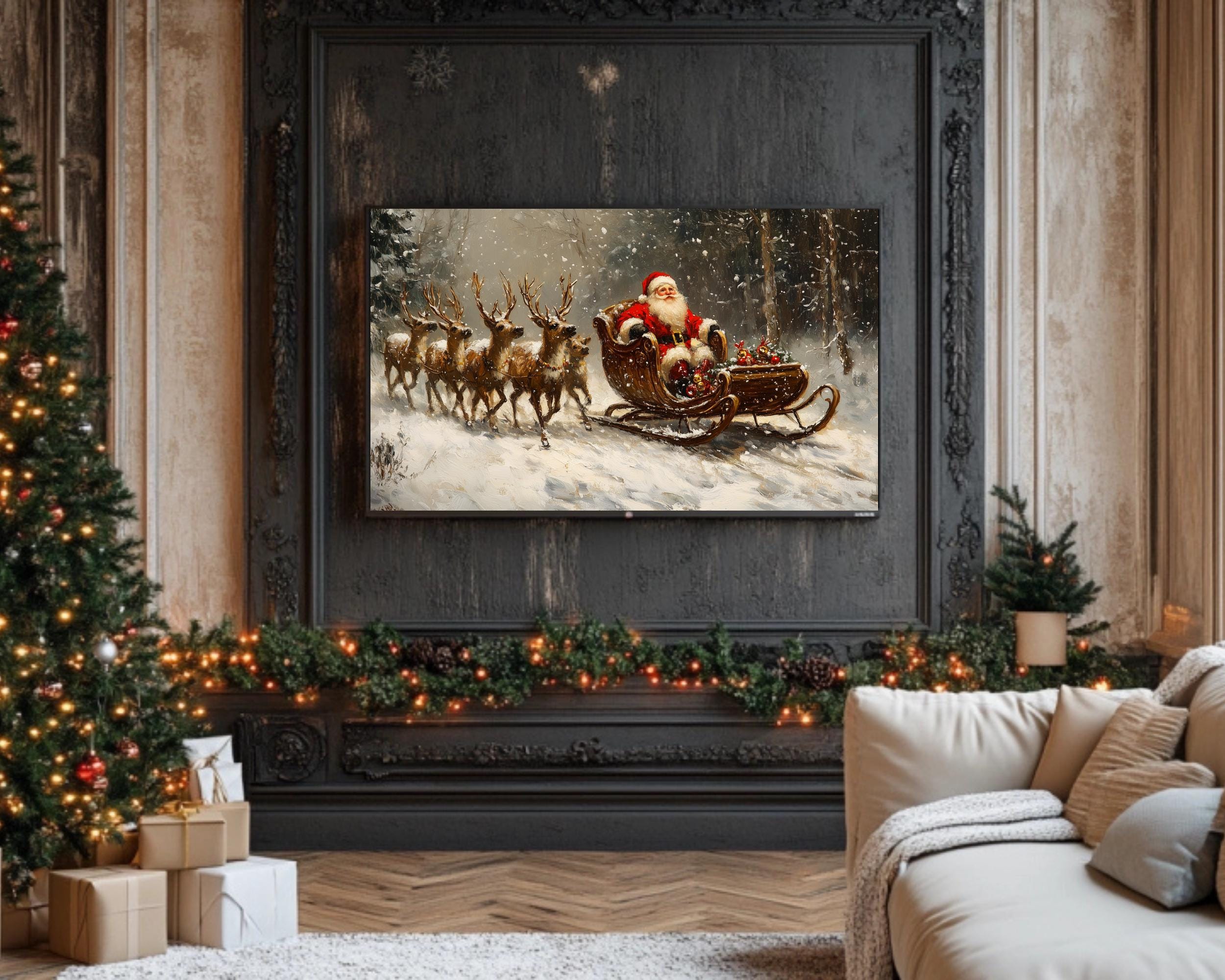 Samsung Frame Tv Art Christmas,frame TV Art Santa Sleigh and Reindeer ...